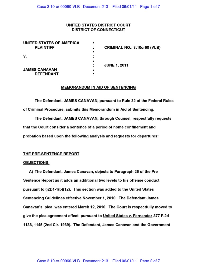 CANAVAN James Sentencing Memo | PDF | Presentence Investigation Report ...