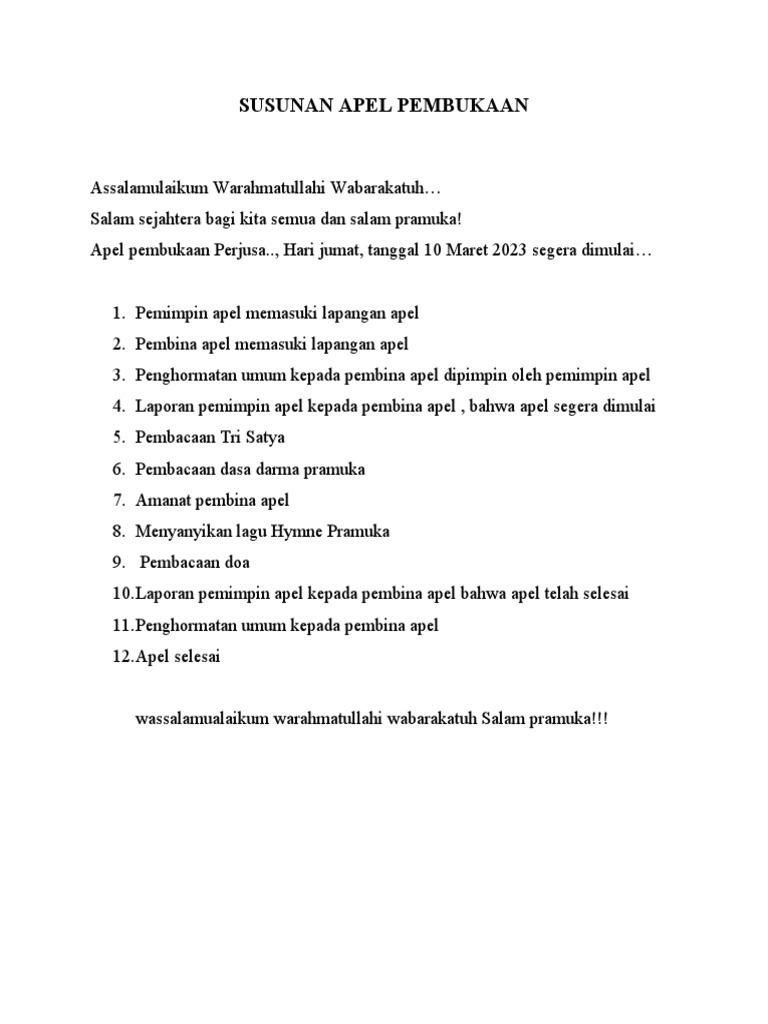 Teks Apel Pembukaan | PDF