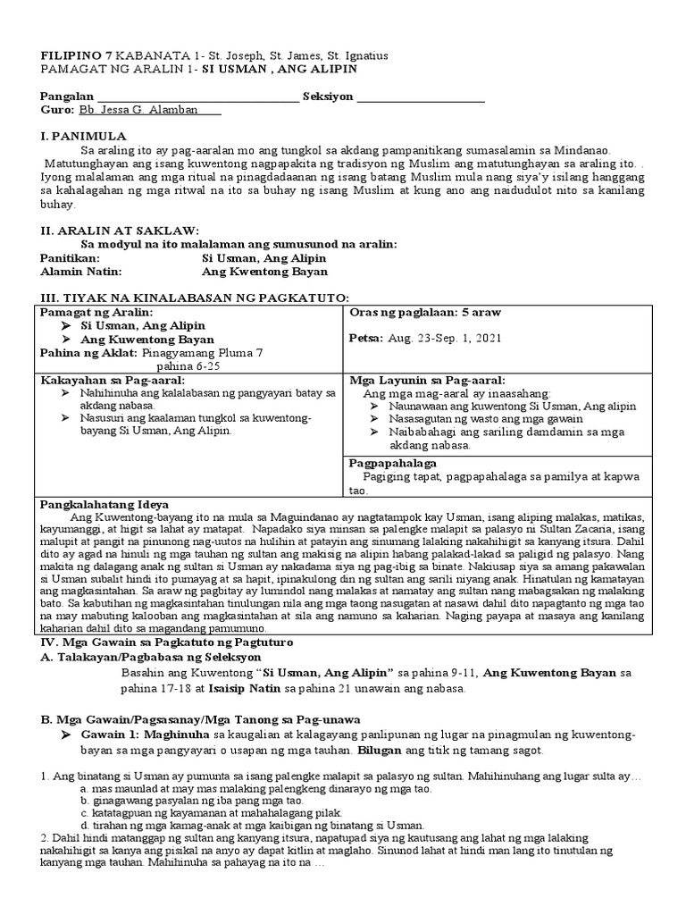 Si Usman, Ang Alipin Module | PDF Si Usman, Ang Alipin Module | PDF