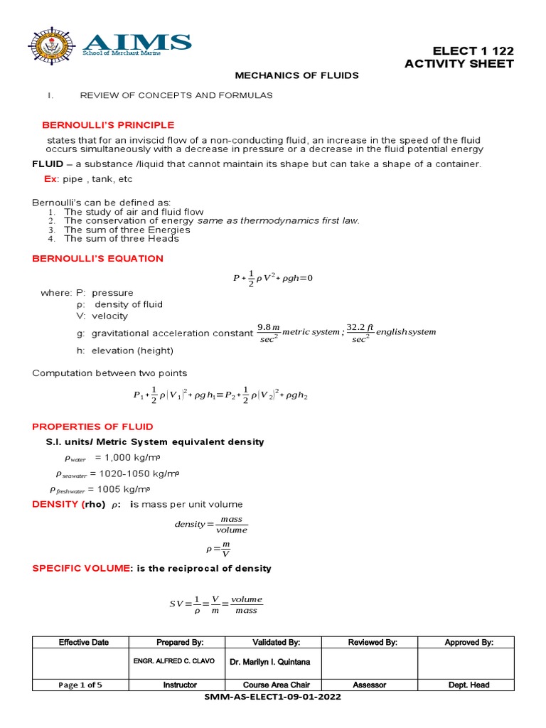 Analysis of Fluid Mechanics Concepts and Sample Calculations of ...