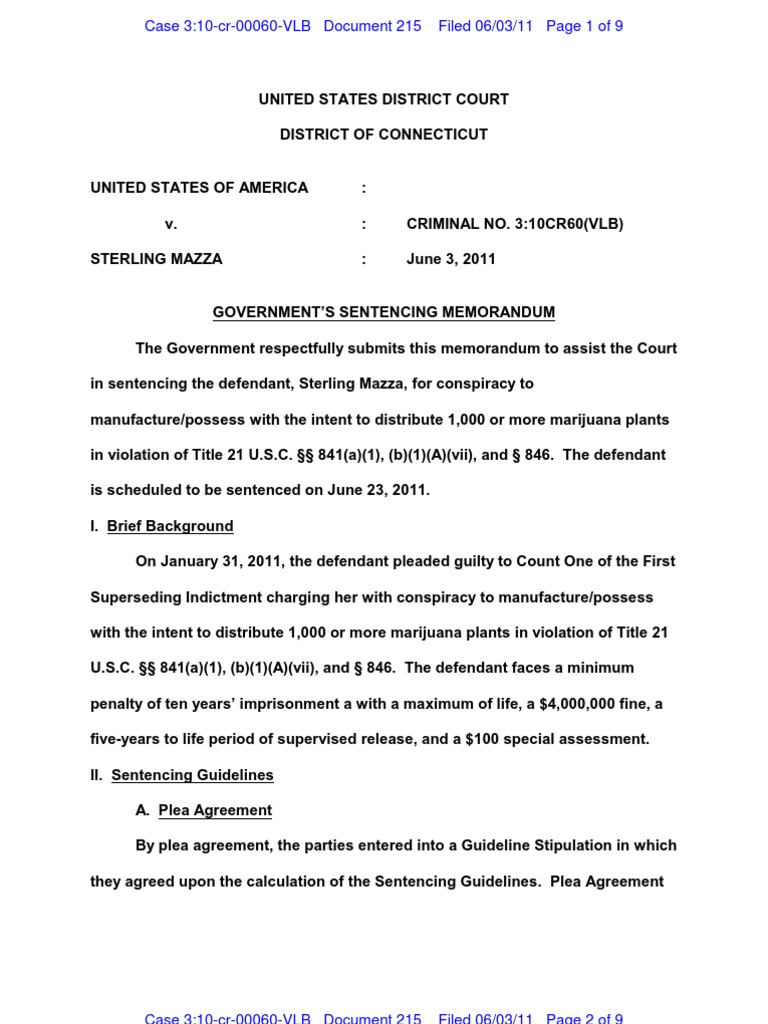 Sentencing Memo for Sterling Mazza | PDF | United States Federal ...