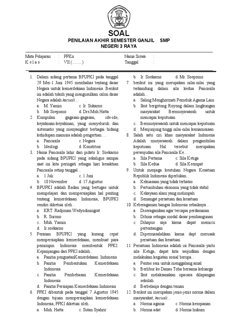 Soal PKN Pas Kls VII | PDF