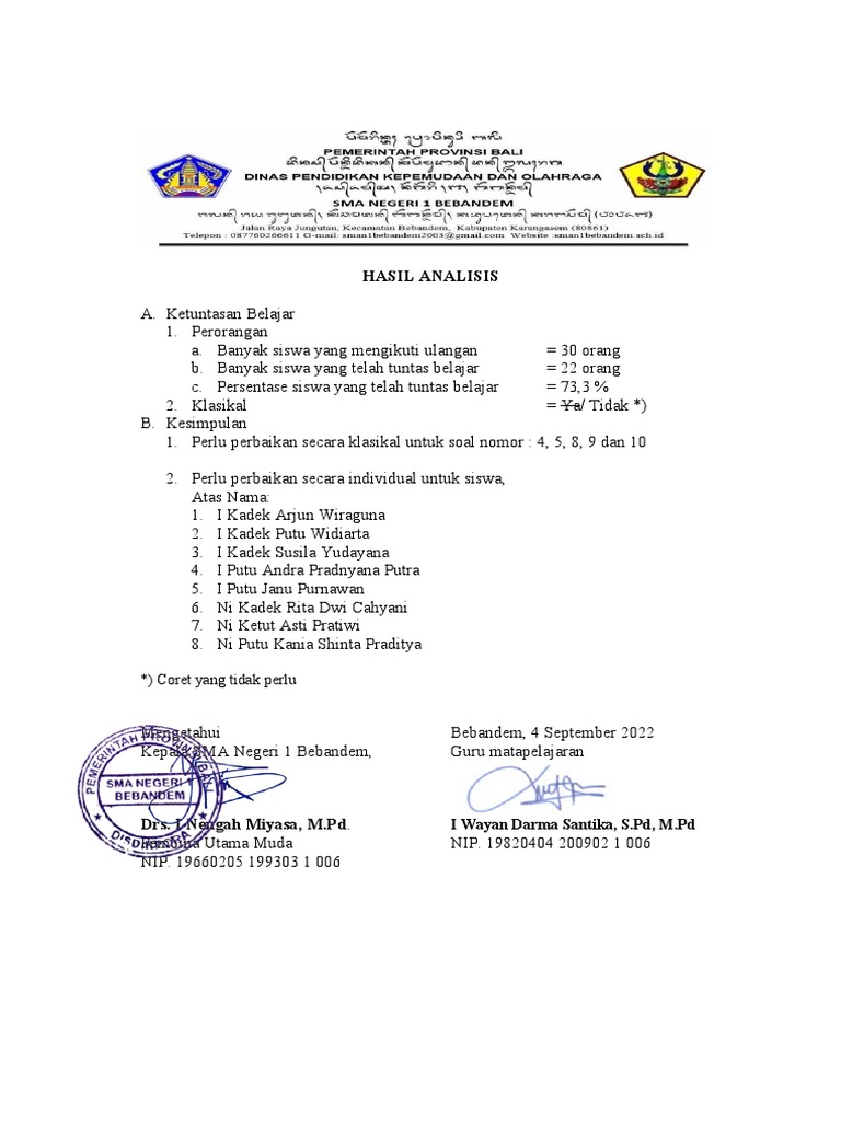 Format Analisis Ulangan Harian, Remedial Dan Pengayaan - Sman 1 ...