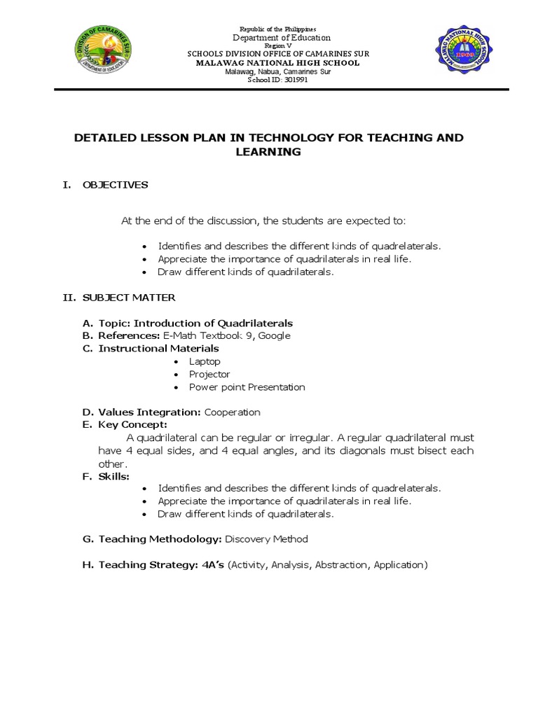 Class 9 Quadrilaterals Lesson Plan | PDF | Cognition | Learning