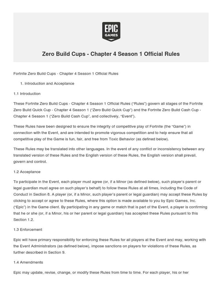 Zero Build Cups - Chapter 4 Season 1 Official Rules | PDF | Gambling