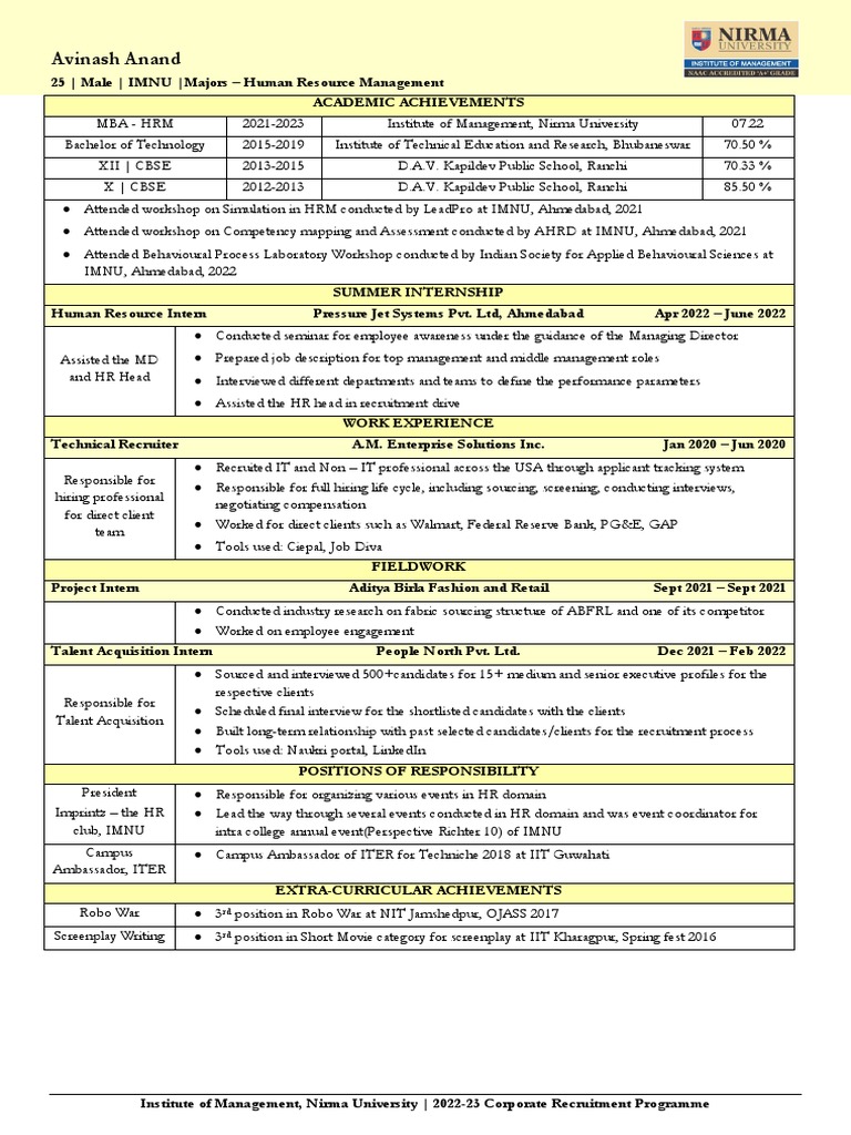 Avinash Anand - IMNU - Avinash Anand | PDF | Recruitment | Human Resource Management