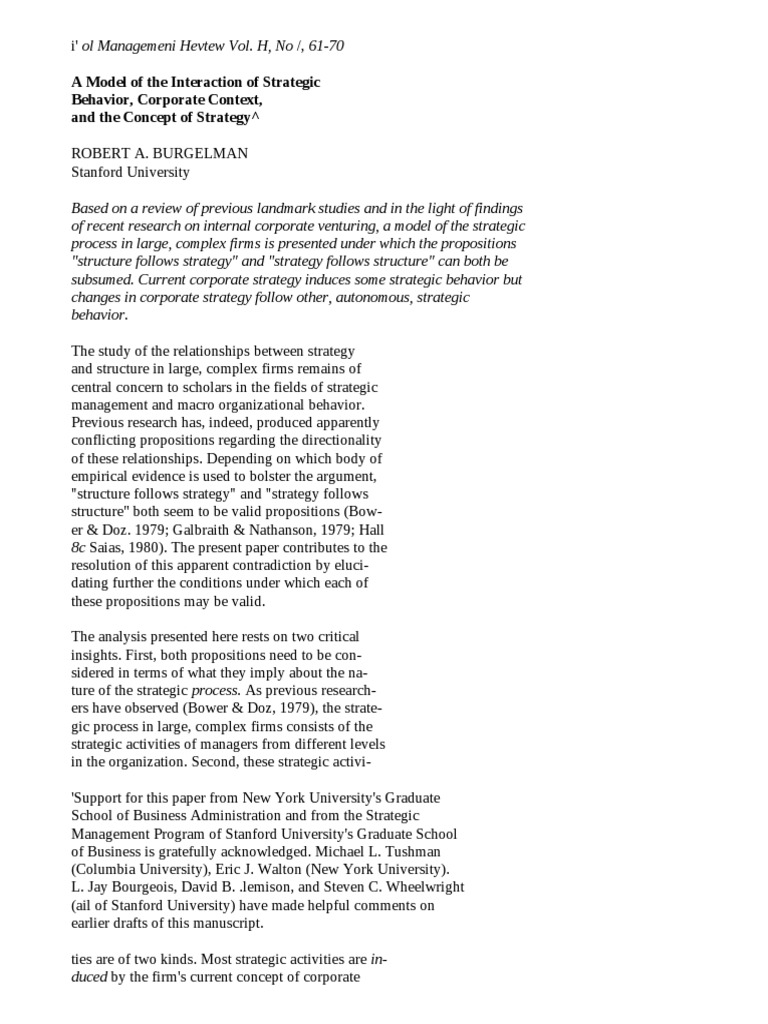 Modeling the Interactions Between Strategic Behavior, Corporate Context ...