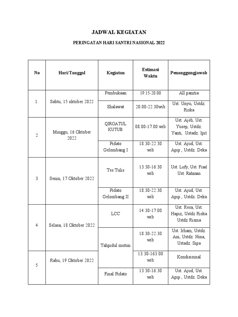 Jadwal Kegiatan HSN | PDF