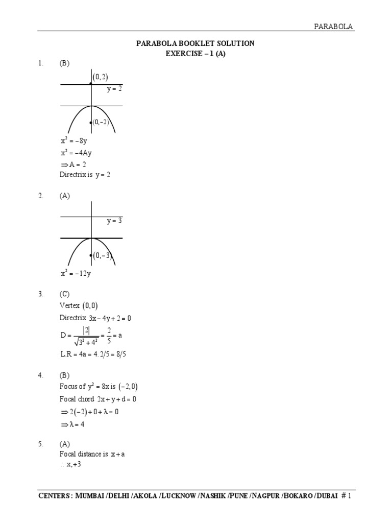 Parabola Exercise 1 - A | PDF | Mathematical Objects | Differential ...