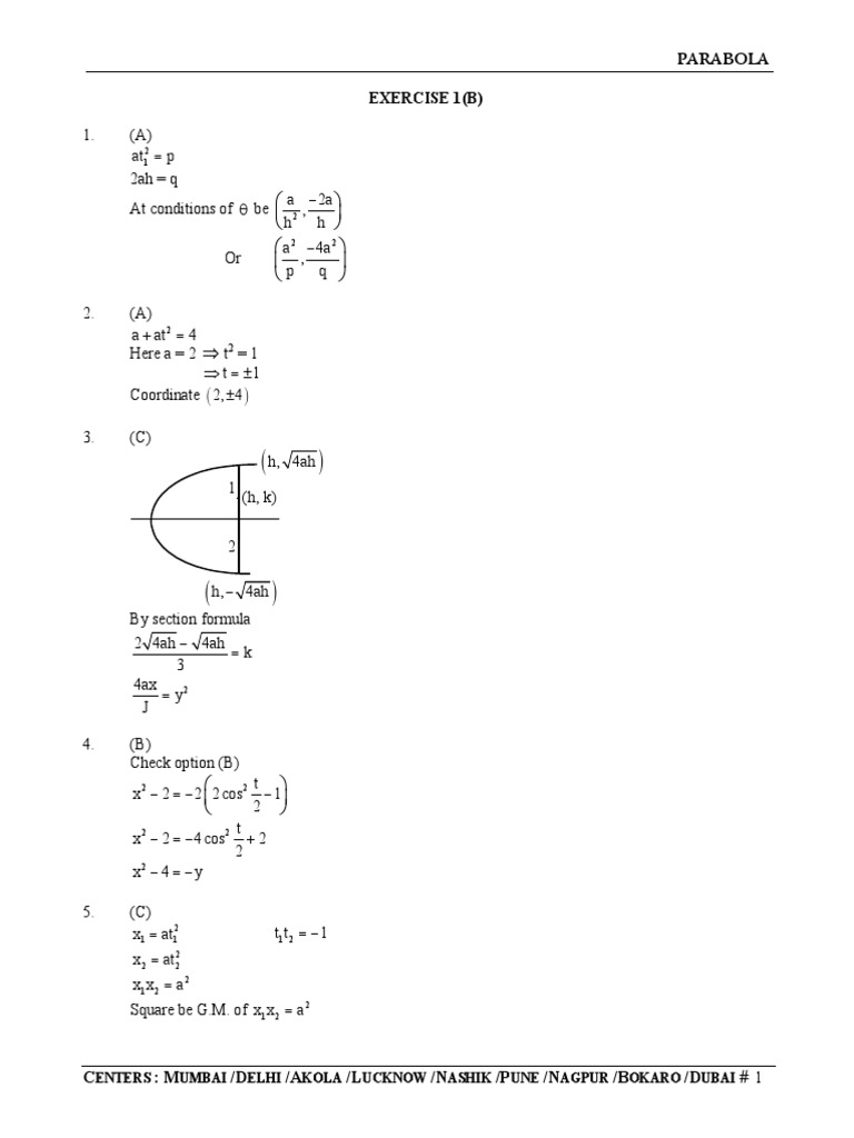Parabola Exercise 1 - B | PDF | Geometric Shapes | Elementary Mathematics