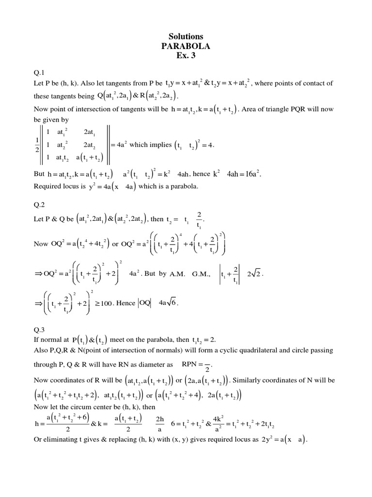 Advanced Parabola Ex.3 | PDF | Triangle | Perpendicular