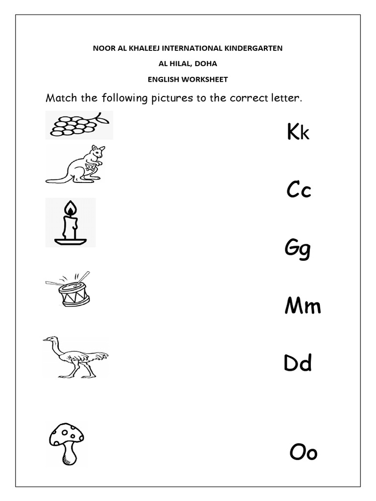 English Worksheet LA M, D, O, G, C, K - 5 | PDF
