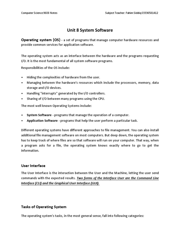 CS9608 Notes: Operating Systems and System Software | PDF | Operating ...