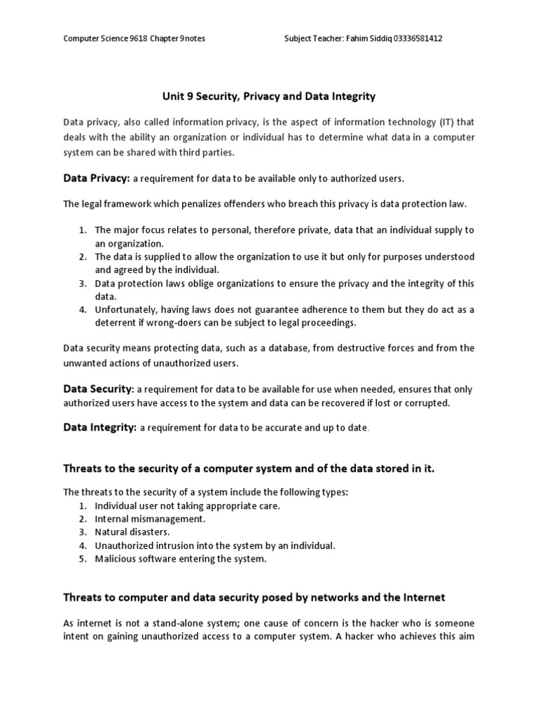 Unit 9 Secuity Privacy and Data Integrity | PDF | Key (Cryptography ...