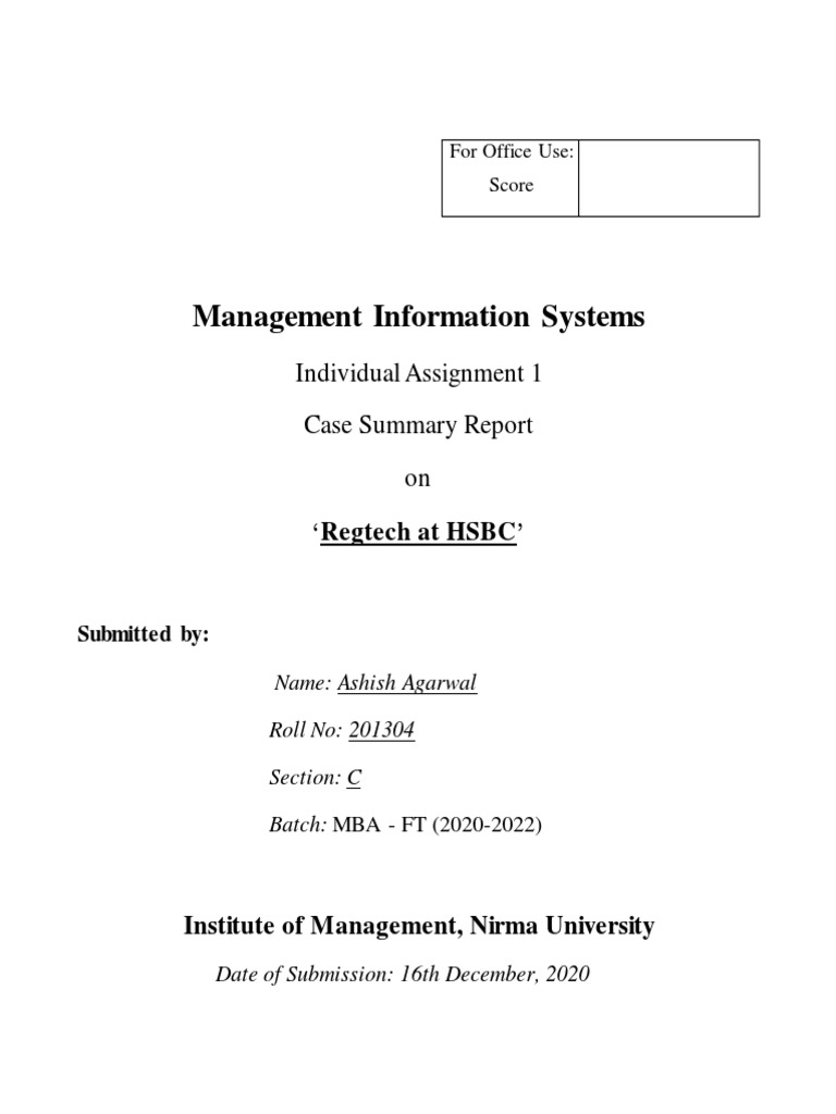 MIS 201304 Ashish Agarwal | PDF | Hsbc | Money Laundering