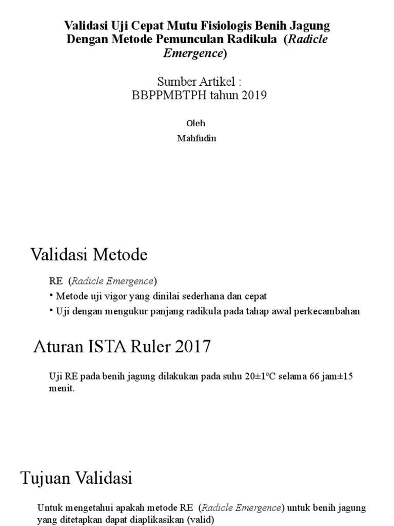 Validasi Uji Cepat Mutu Fisiologis Benih Jagung Dengan Metode ...