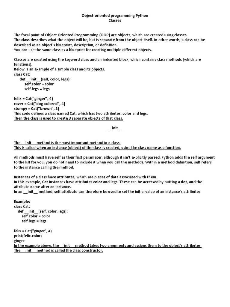 Object Oriented Programming In Python Overview Pdf Method Computer Programming Class