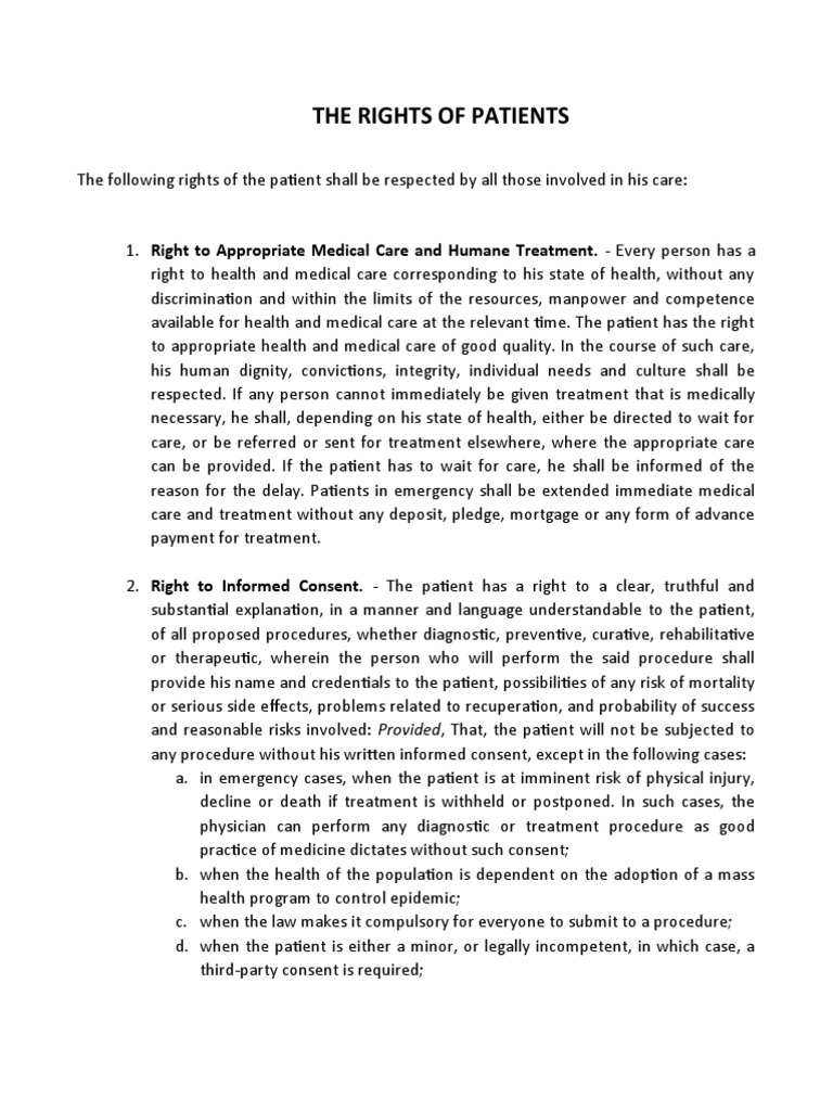 Patient's Bill of Rights and Obligations | PDF | Informed Consent ...