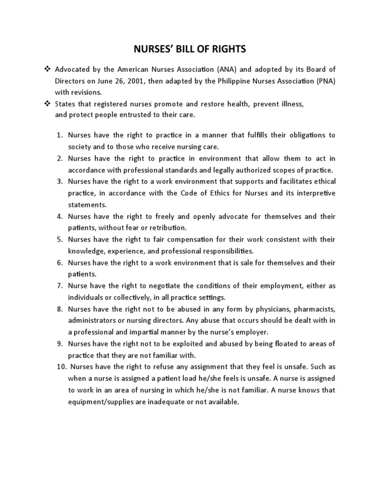 Nurses' Bill of Rights Overview | PDF | Self-Improvement