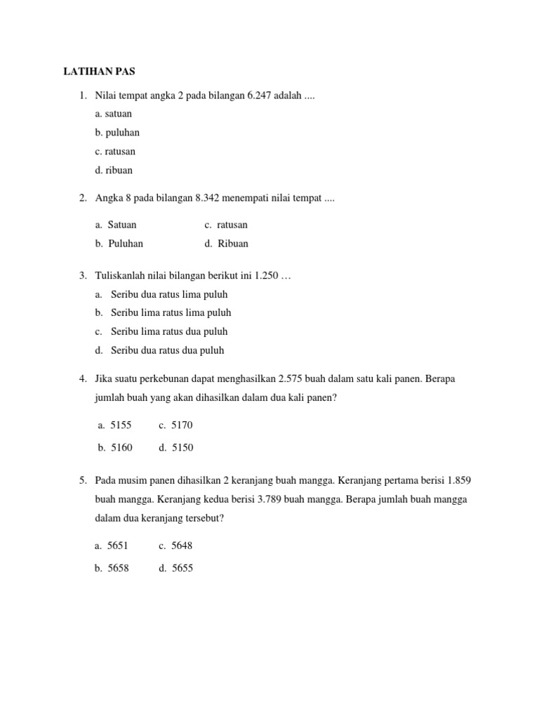 Latihan Uas Kelas 3 | PDF