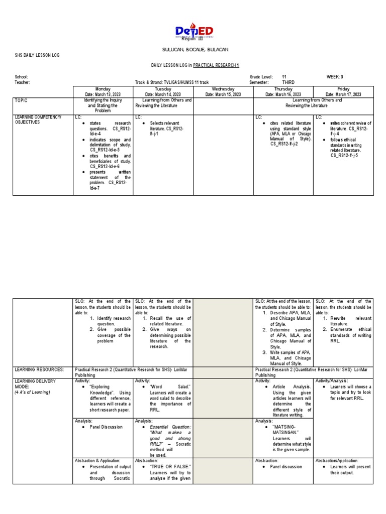 Practical-Research-DLL-Week 3 | PDF | Apa Style | Education Theory