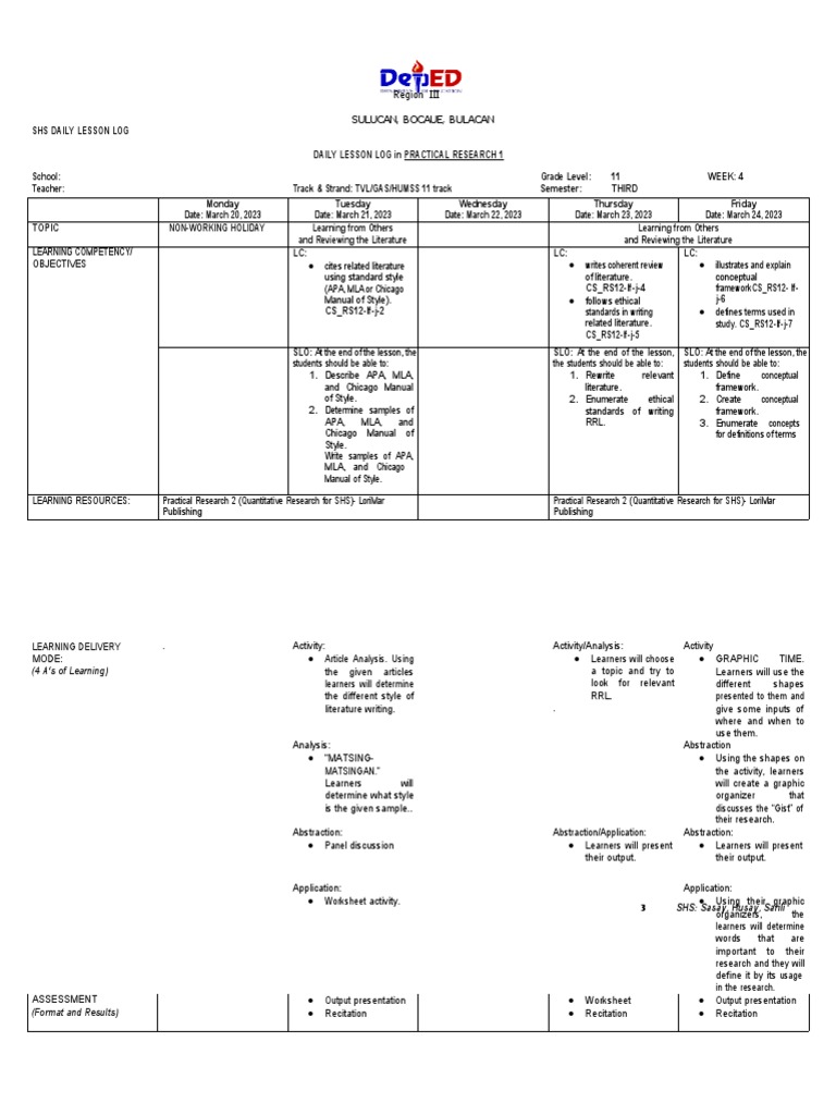 Practical-Research-DLL-Week 4 | PDF | Education Theory | Behavior Modification