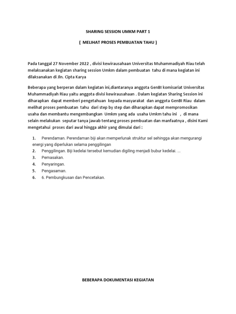 Narasi - Proker Div KWU GenBi UMRI | PDF
