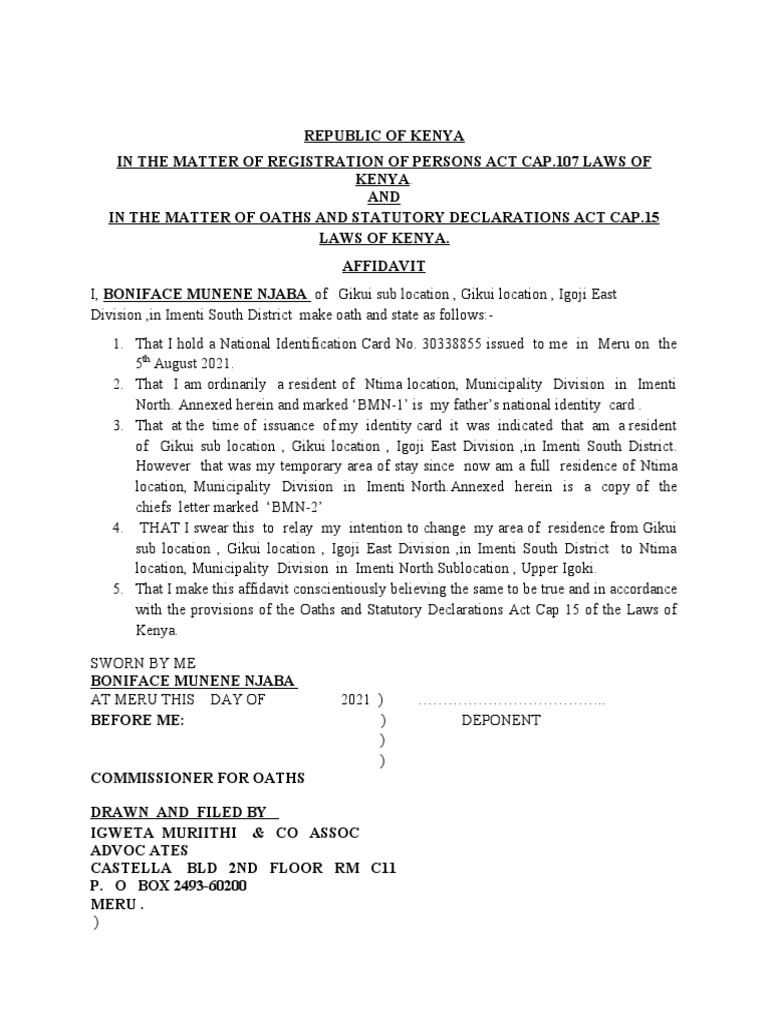 Affidavit Kimataifa-1 | PDF