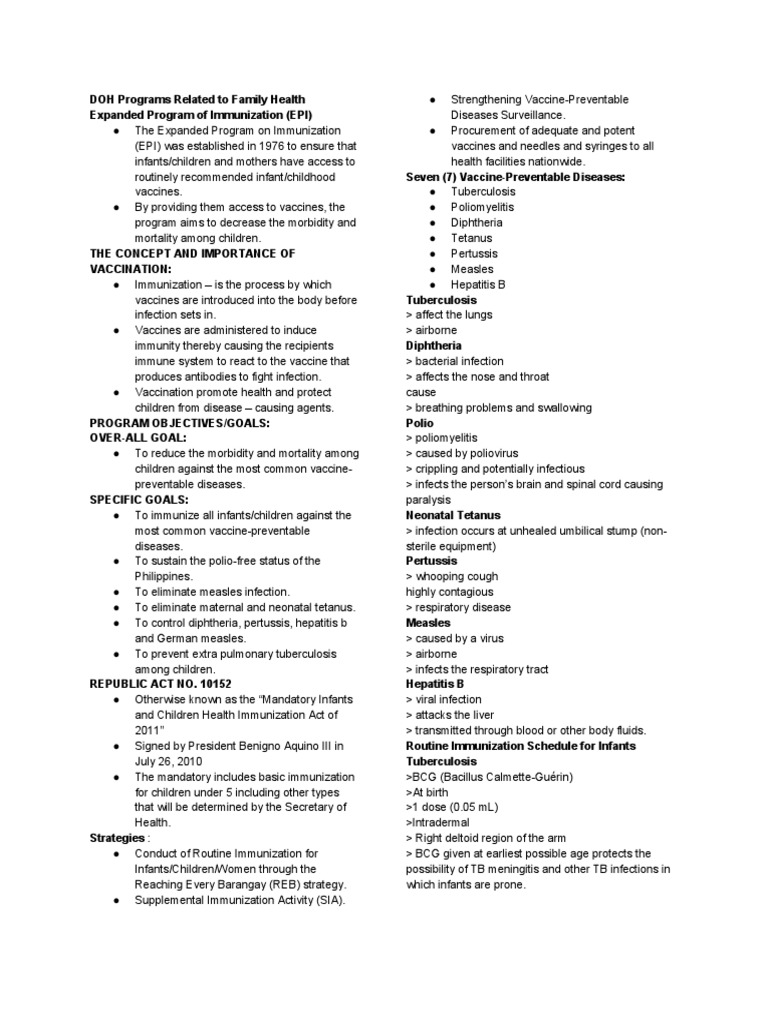 DOH Programs Related To Family Health | PDF | Oral Hygiene | Vaccination