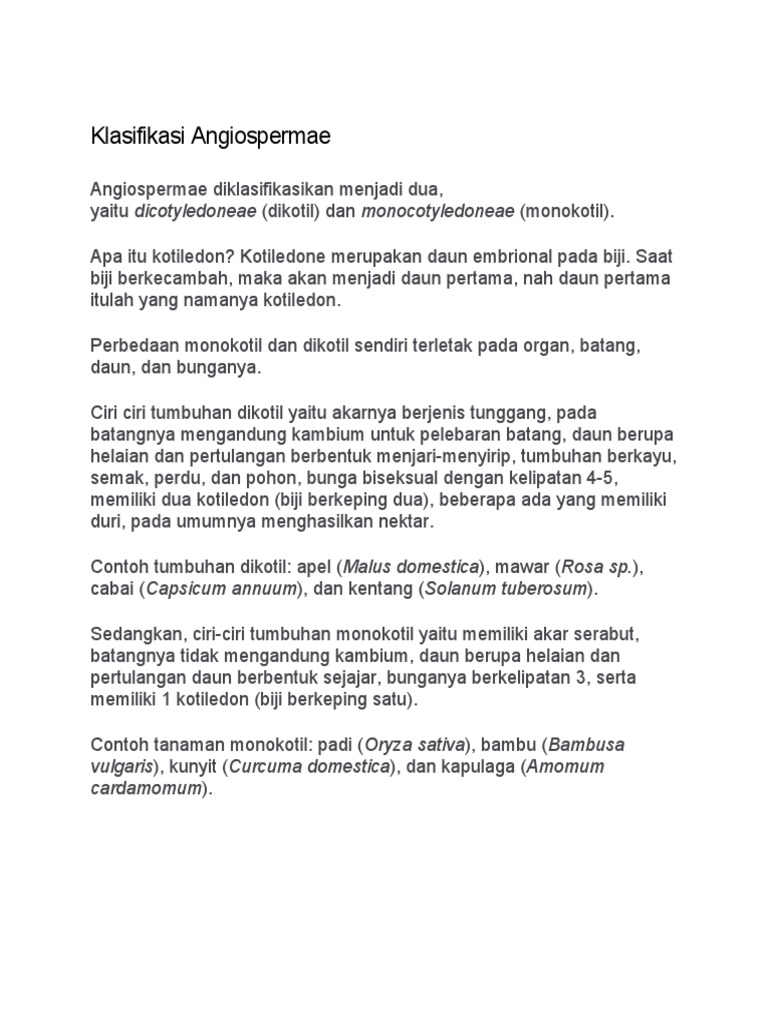 Klasifikasi Angiospermae | PDF