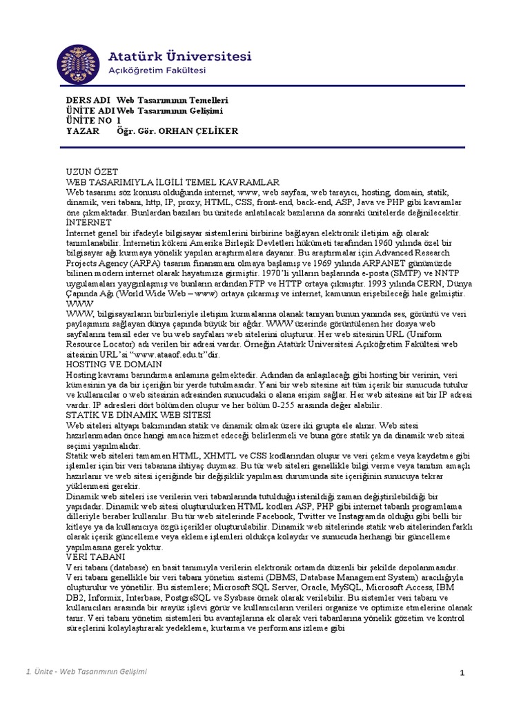 BIL1005 - Web Tasarım Temelleri - Özet | PDF