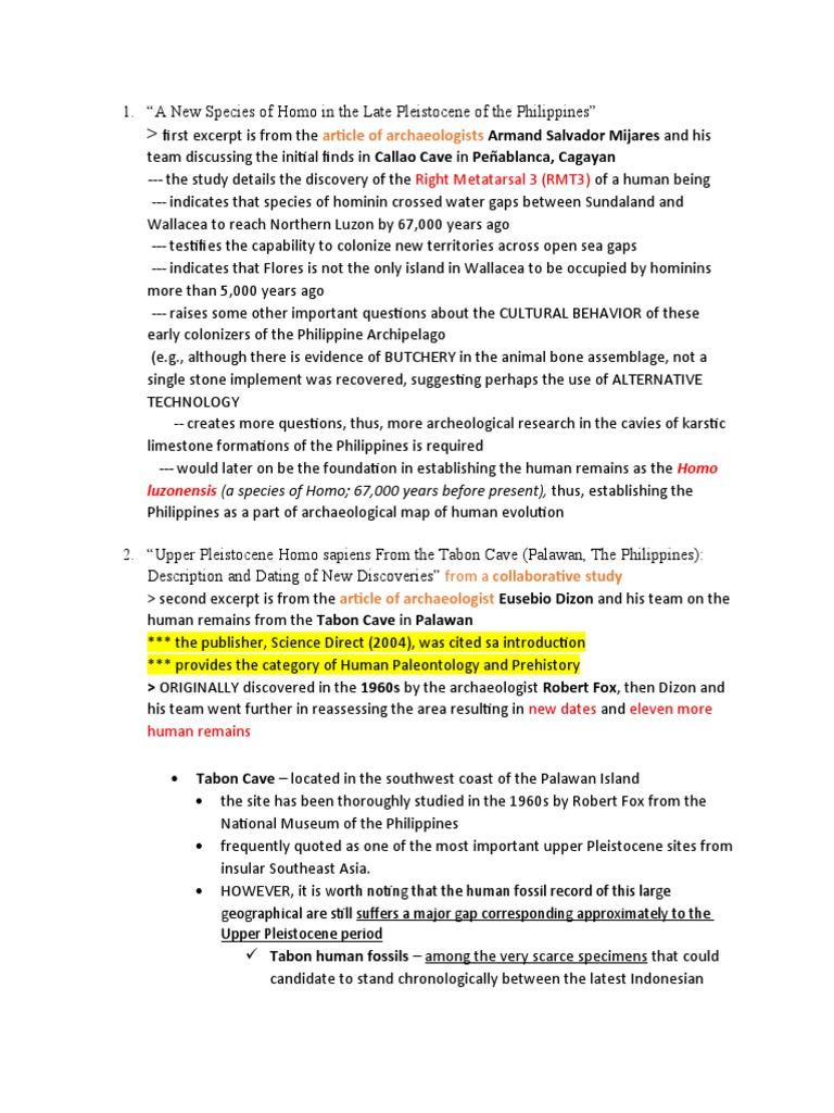 Notes On Philippine History Topic 1 | PDF | Homo | Pottery