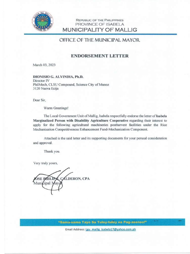 Endorsement Letter From Mayor | PDF