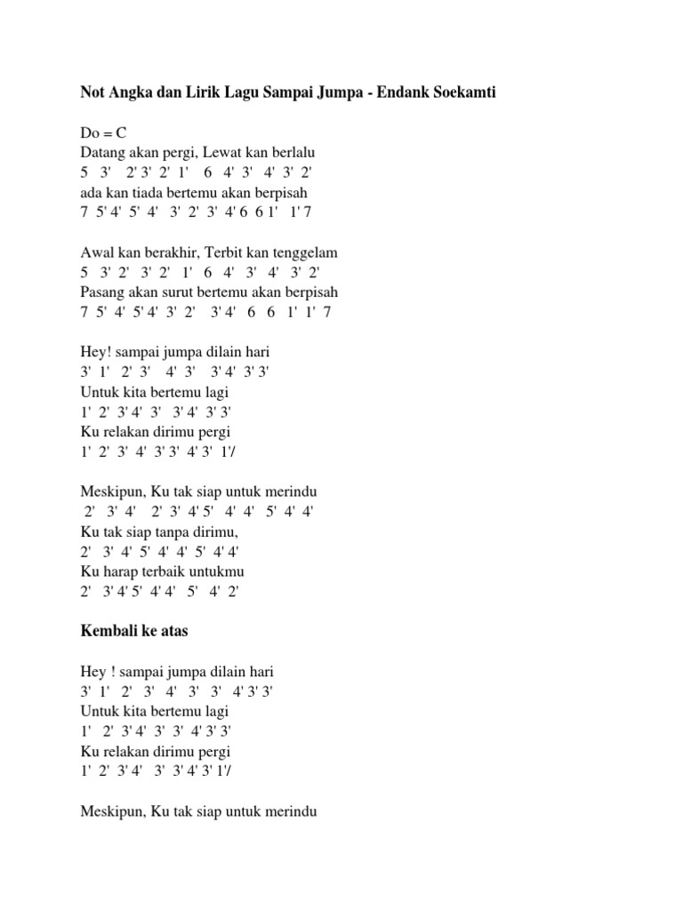 Not Angka Dan Lirik Lagu Sampai Jumpa | PDF | Memasak, Makanan ...