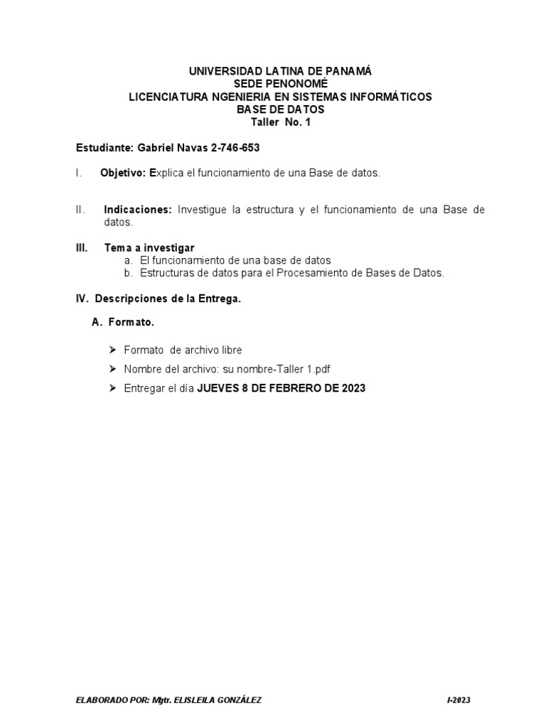 Taller 1 | PDF | Estructura de datos | Bases de datos