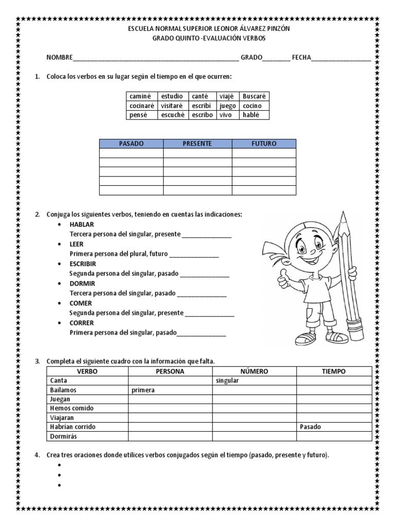 Evaluación Los Verbos Grado Quinto | PDF | Artes del Lenguaje y ...