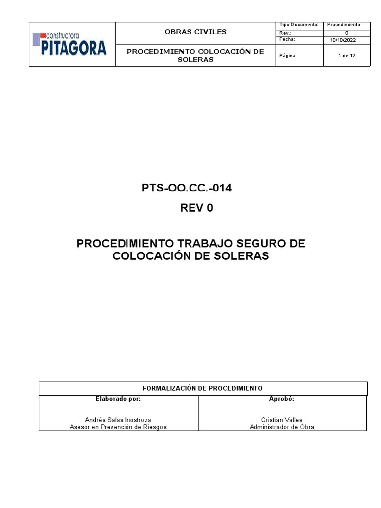 Procedimiento Seguro de Soleras | PDF | Seguridad y salud ocupacional | Máquina elevadora