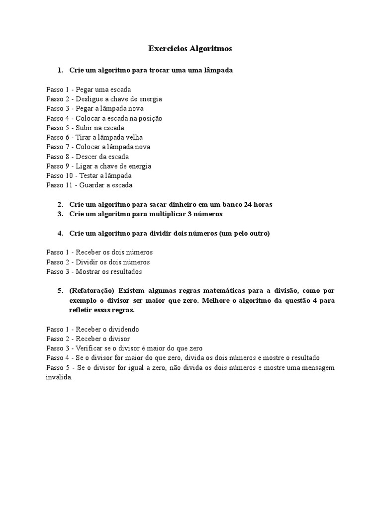 Exercicios - Algoritmos - Respostas | PDF | Algoritmos
