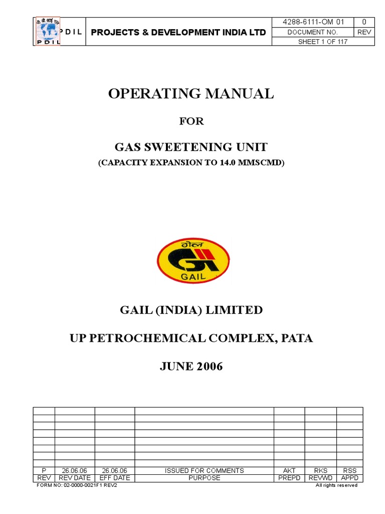 Gas Sweetening Unit Operating Manual | PDF | Transparent Materials ...