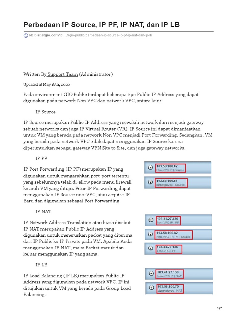 Perbedaan IP Source IP PF IP NAT Dan IP LB | PDF