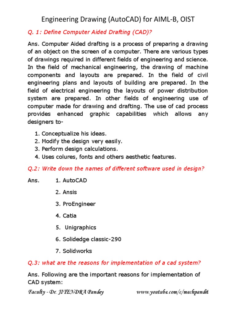 Cad Notes - 2023 | PDF | Computer Aided Design | Technical Drawing