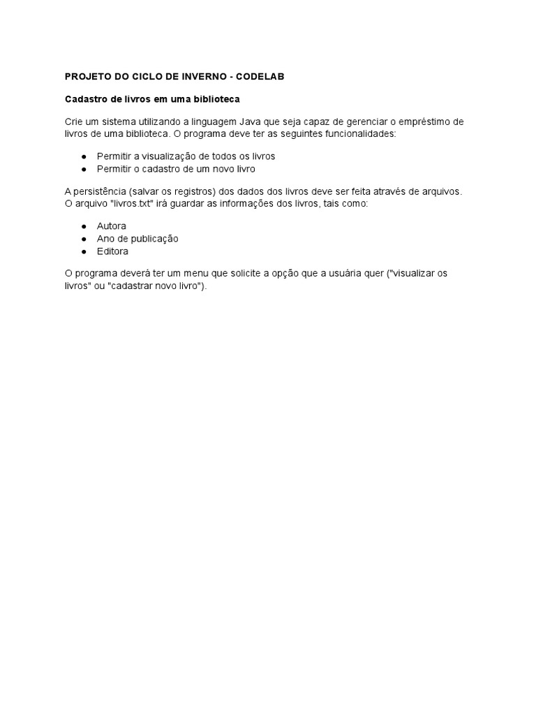 Projeto Final de Ciclo - Java | PDF