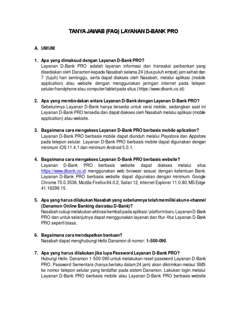 Panduan Layanan D-Bank PRO Danamon | PDF