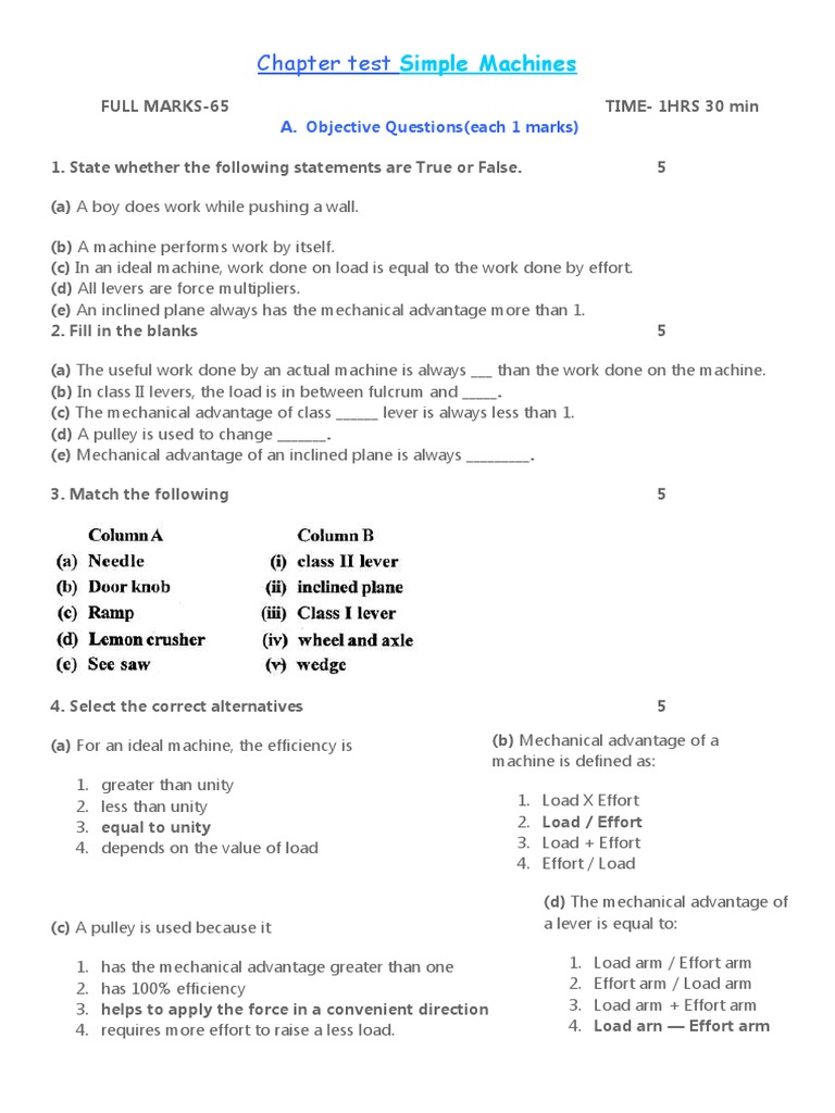 Chapter Test Simple Machines | PDF | Lever | Machines