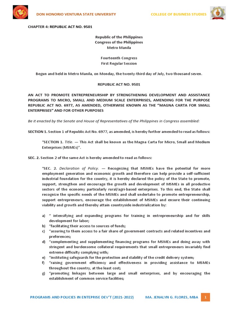 Chap 4 Programs and Policies | PDF | Small And Medium Sized Enterprises | Financial Capital