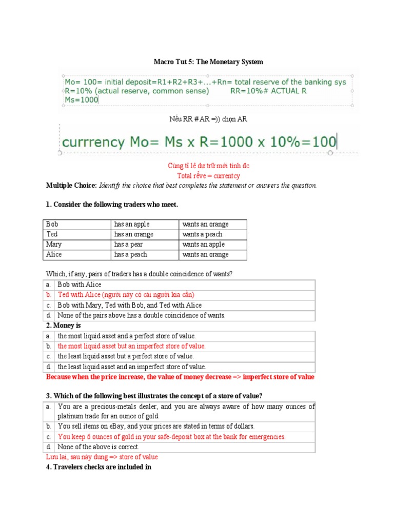 Macro Tut 5 | PDF | Money Supply | Money