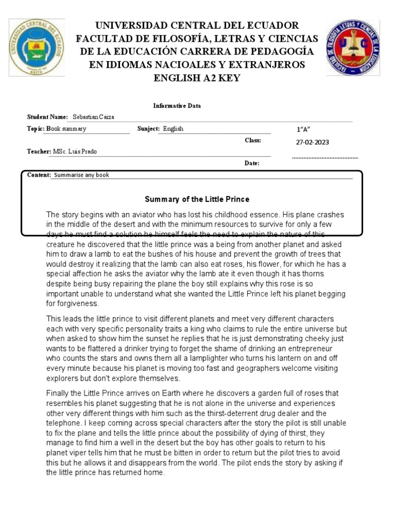 A Summary of The Little Prince: Exploring Life Lessons Through ...