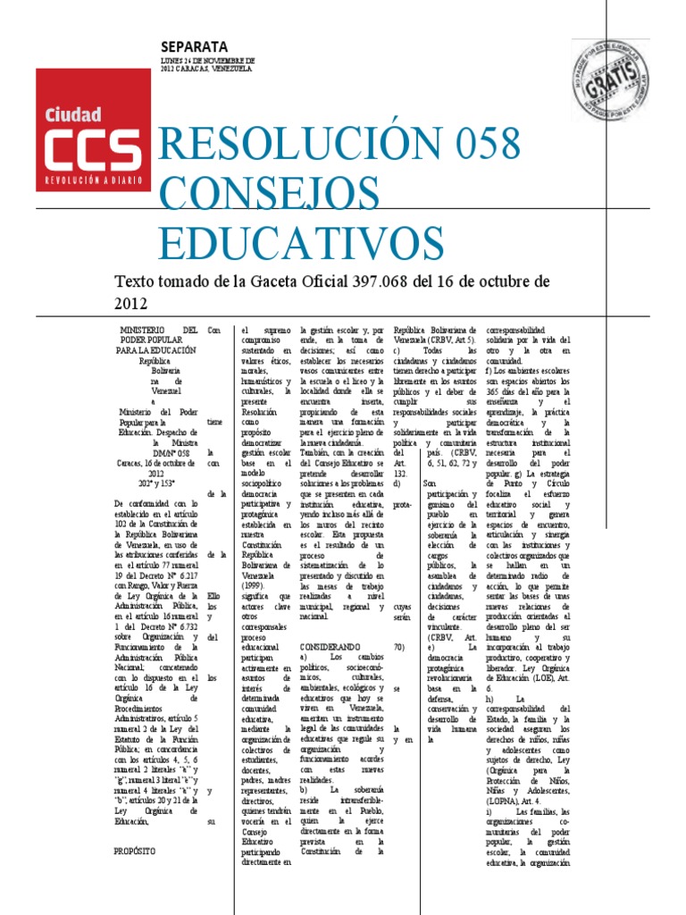 Normativa para el funcionamiento de los Consejos Educativos como ...