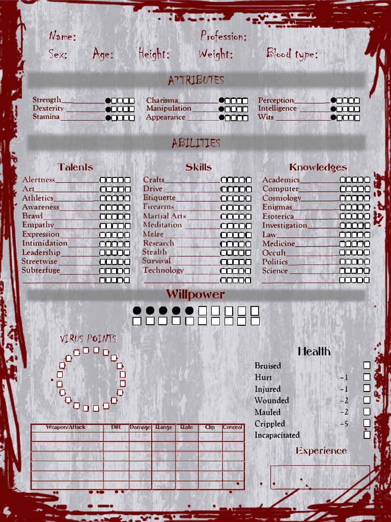 Zombie_Character_Sheet - Editable | PDF