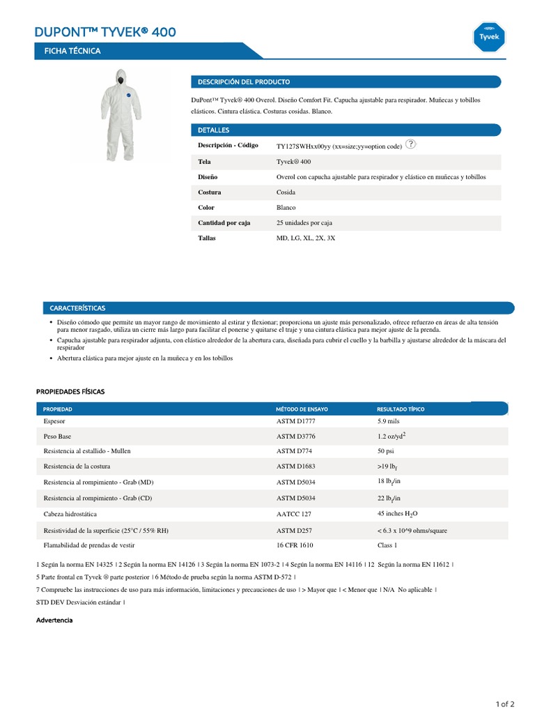 Dupont Tyvek 400 Ty127s MX | PDF | Du Pont